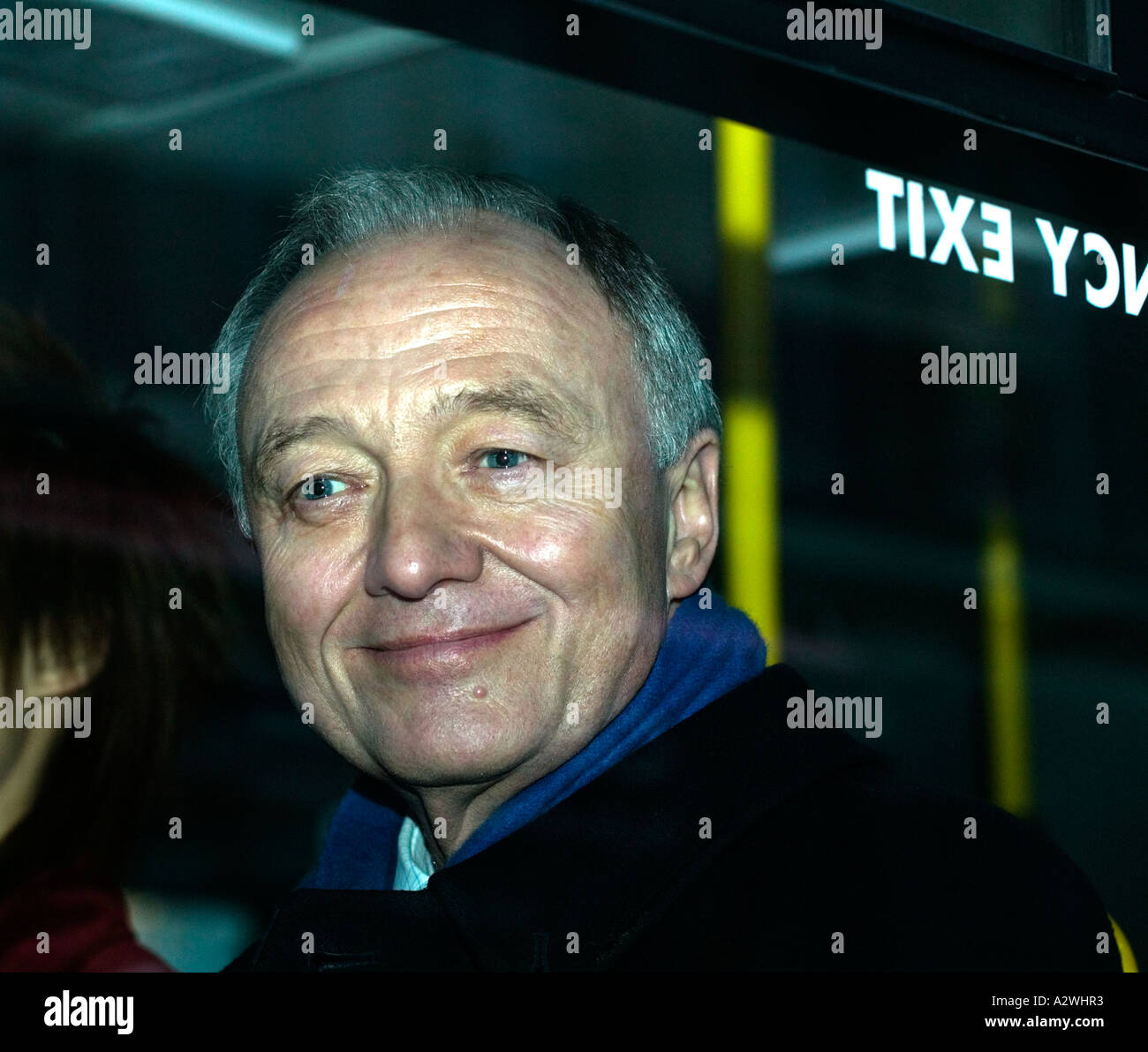 London's Mayor Ken Livingstone on a London Transport Bus at night ...
