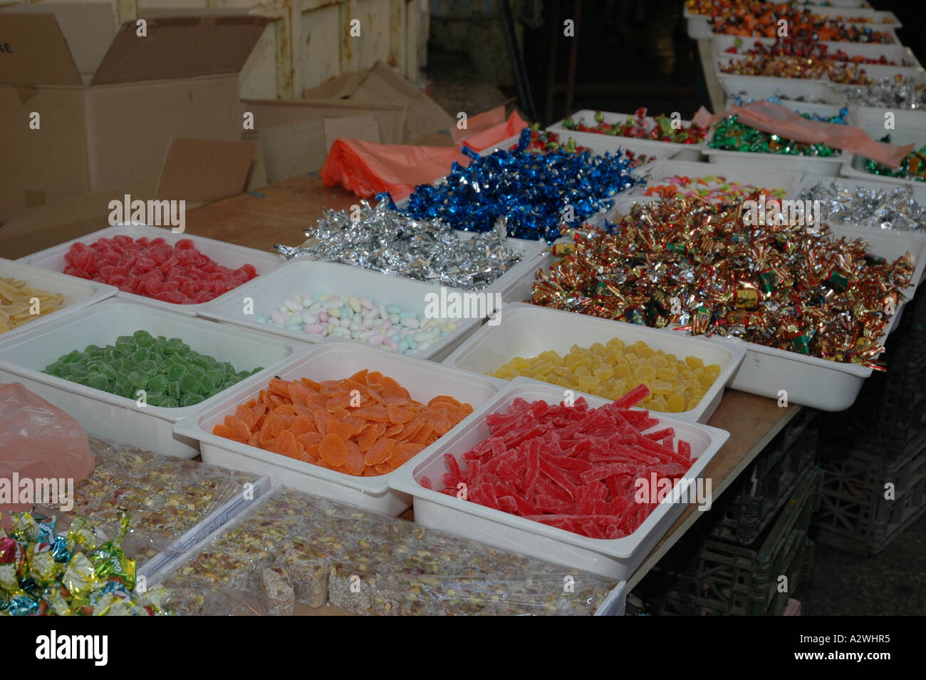 Sweets and candies at an outdoor market Akko Israel Stock Photo - Alamy