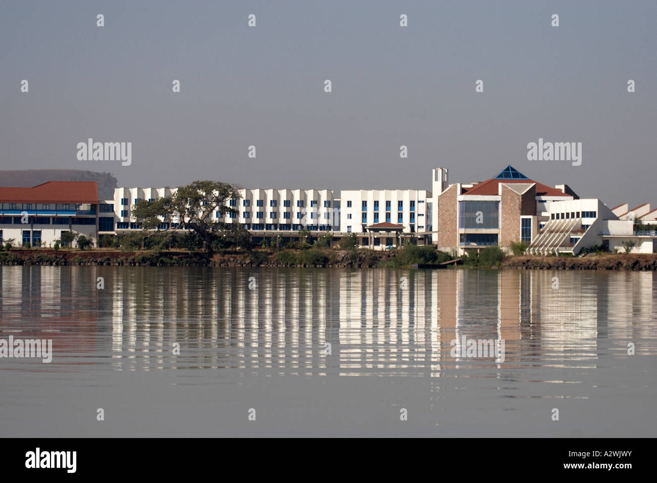 New resort hotel complex on calm still waters of Lake Tana near Bahir ...