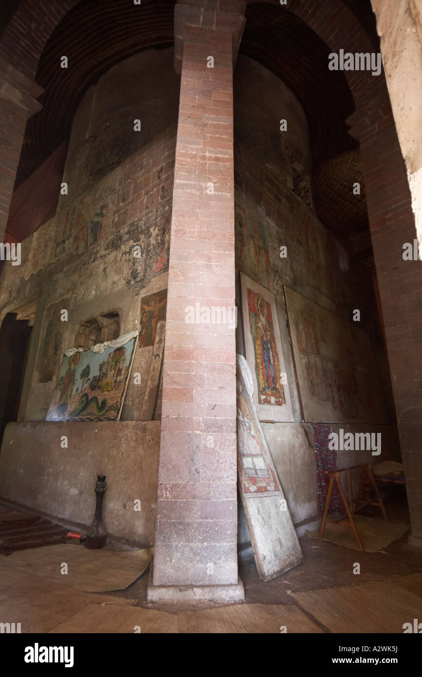 Old urestored wall painting murals in Kebran Gabriel or Kibron Gebriel ...