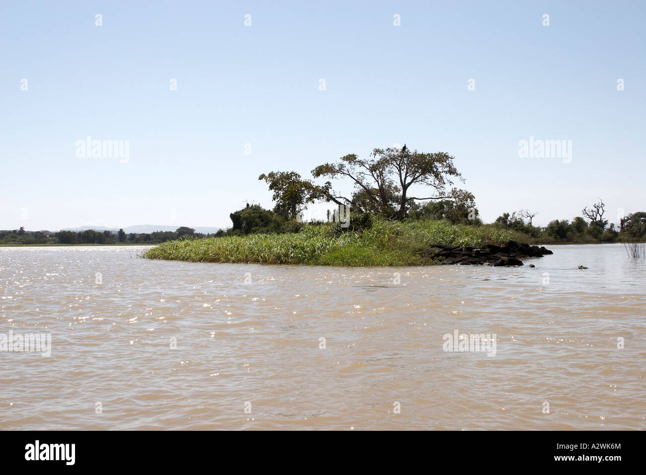 Island in source of Blue Nile river on Lake Tana near Bahir Dar or ...