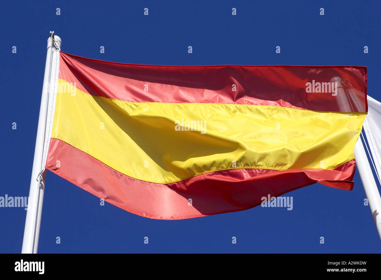 spanish flag on flag pole flying against a blue sky North Tenerife ...