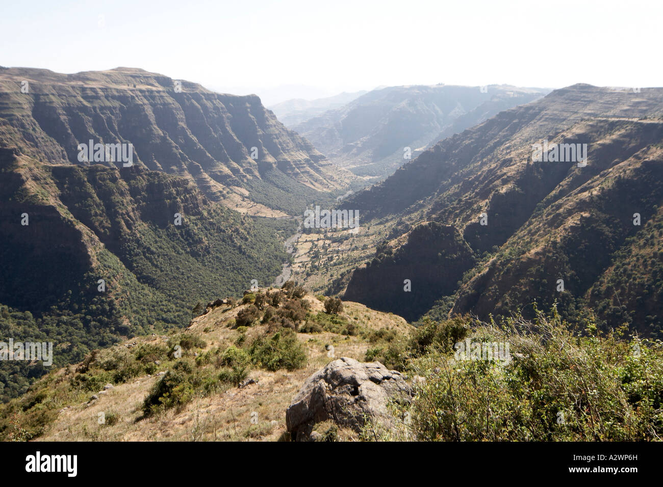 View south of valley from Sankaber Camp in Simien Mountains National ...