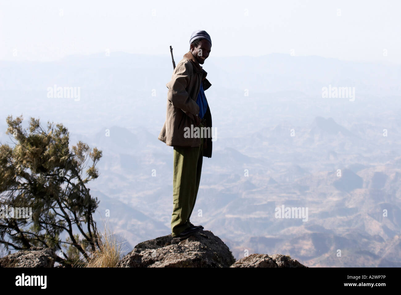 Security guard with rifle gun in Simien Mountains National Park ...