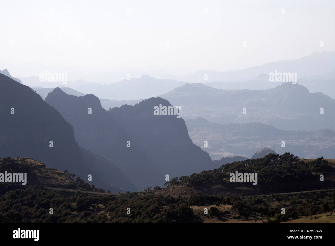 Distant ridges in late afternoon shadow in Simien Mountains National ...