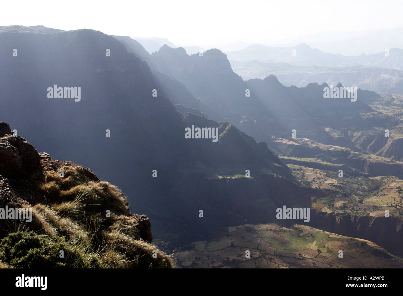 Distant ridges in late afternoon shadow in Simien Mountains National ...