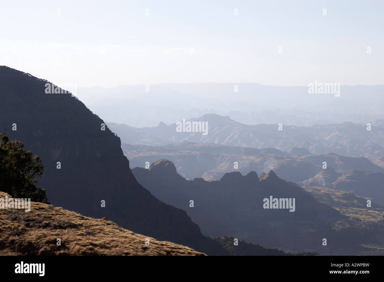 Distant ridges in late afternoon shadow in Simien Mountains National ...
