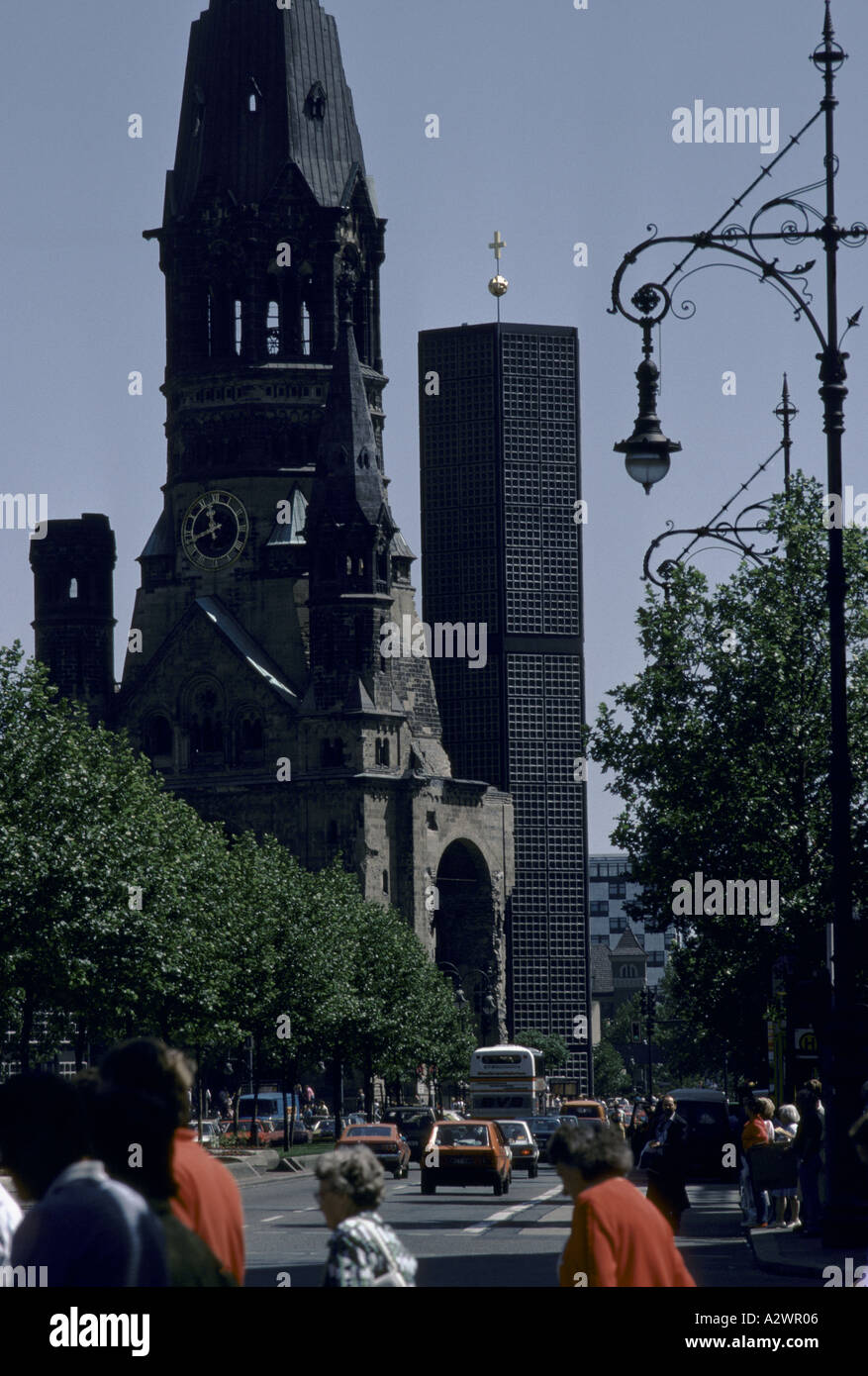 street scene with churches in background berlin 1986 Stock Photo - Alamy
