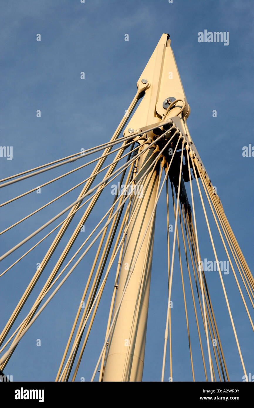 Civil Engineering construction detail at top of mast with cable stays ...
