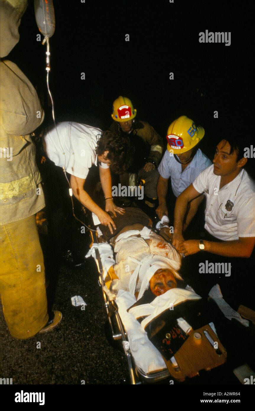 los angeles fire service helping injured person on stretcher Stock ...