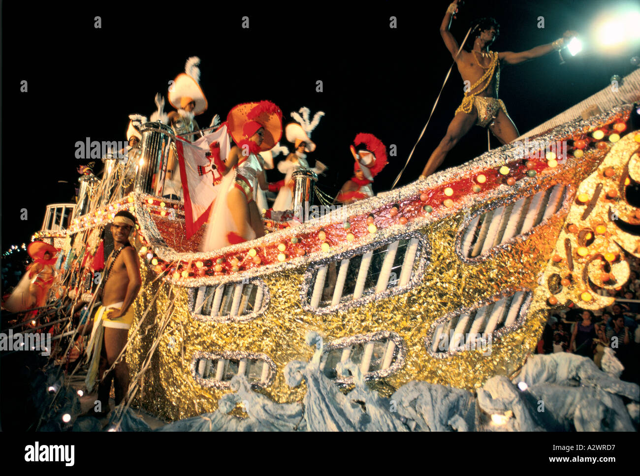 Carnival float with dancers in costume in Santiago, Cuba Stock Photo ...