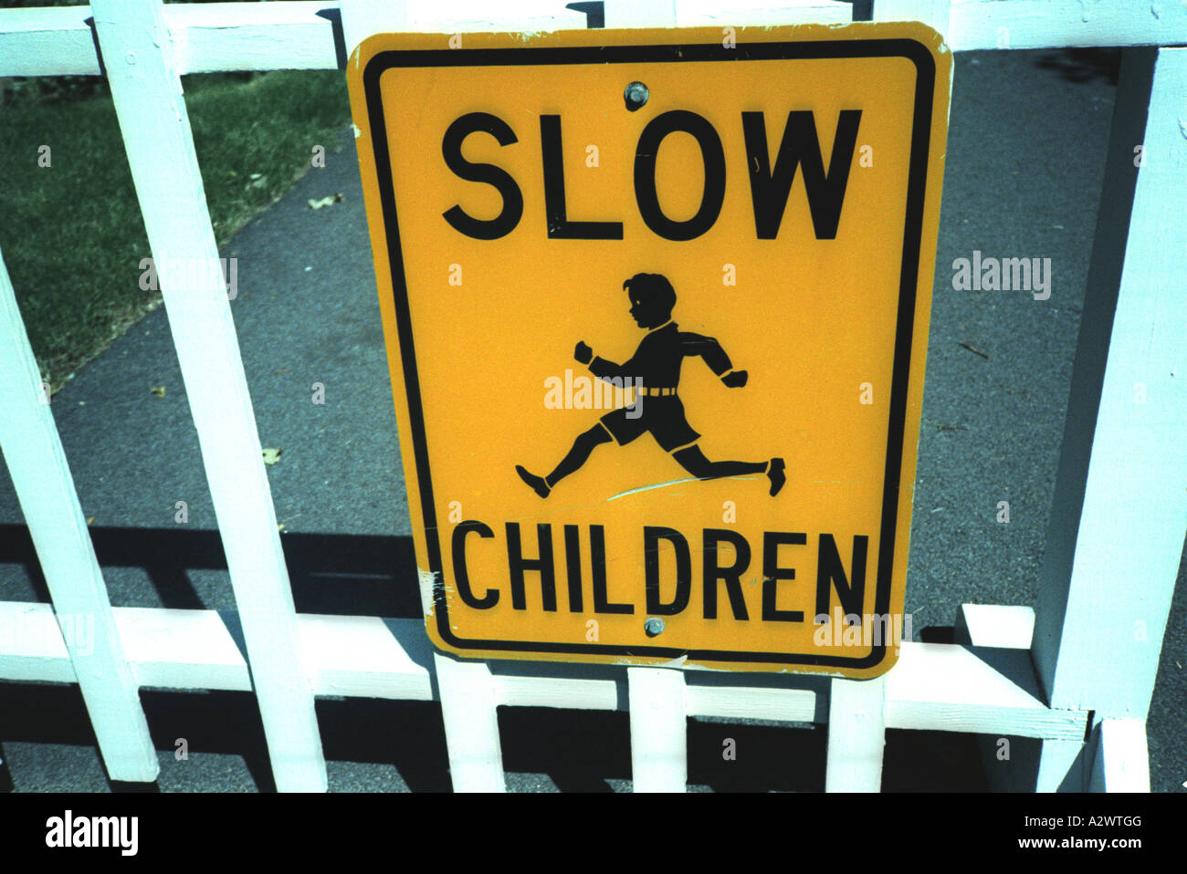 View of sign on gate Stock Photo - Alamy