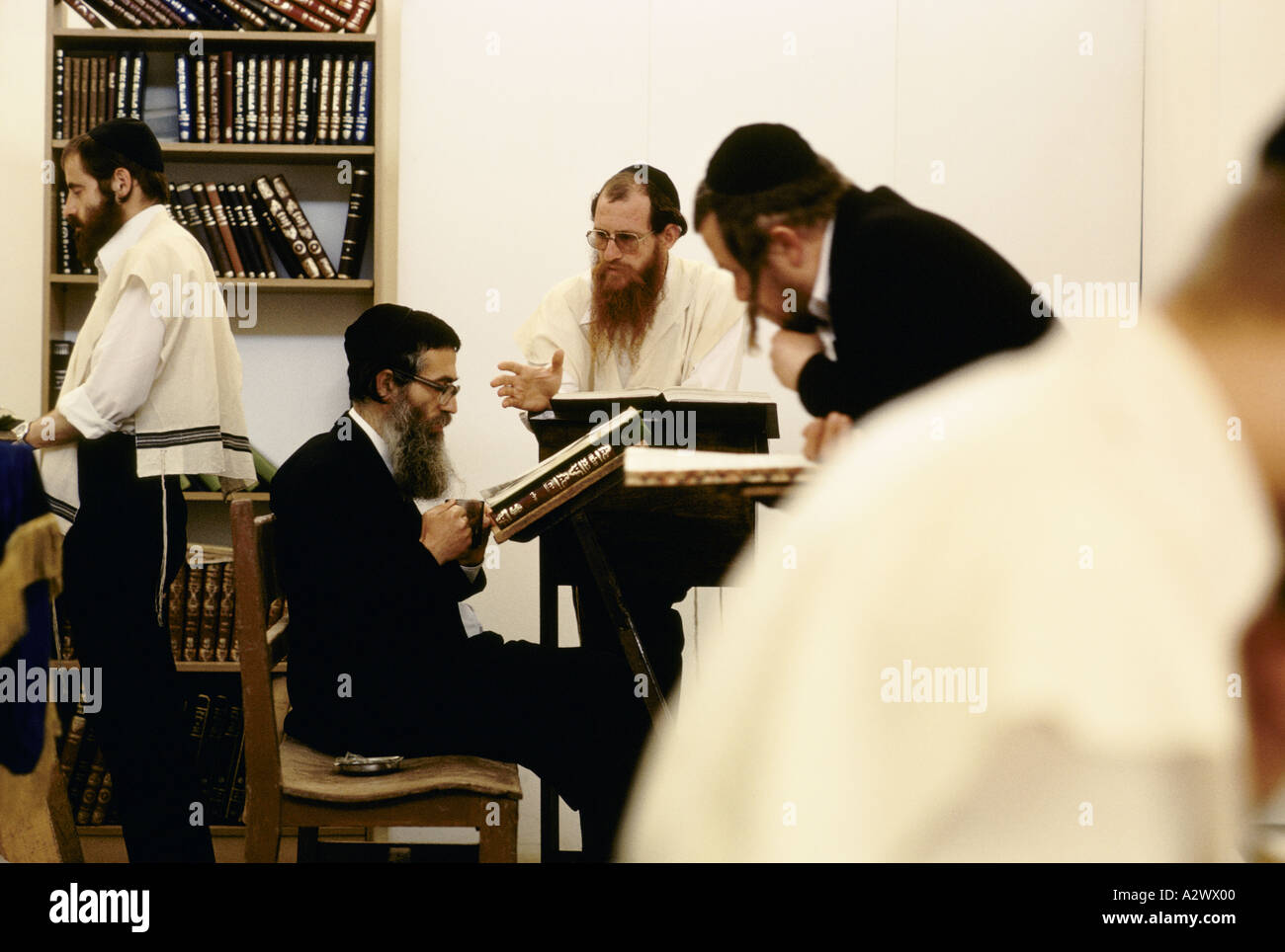 Men studying the Torah at Yeshiva, Emmanual Hassidic settlement, West ...