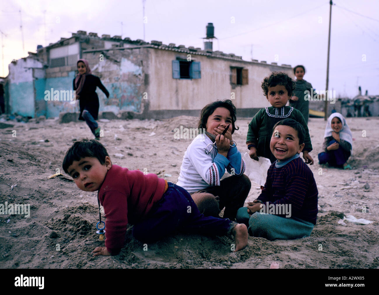 Children playing at Beach (Shatti) refugee camp, Gaza, Israeli Occupied ...