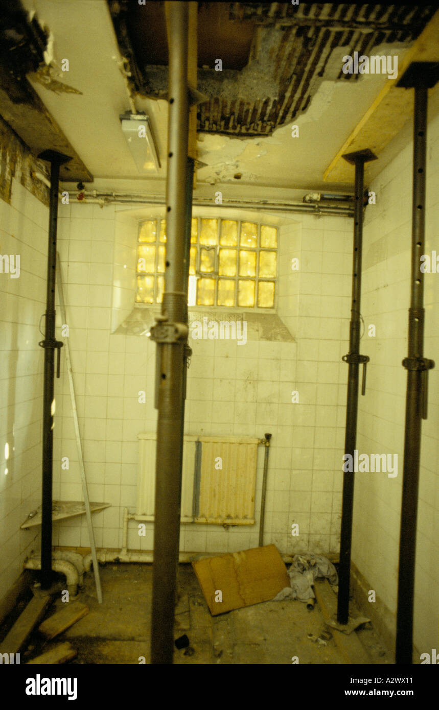 A room in Brixton Prison where the ceiling has caved in, London, UK ...