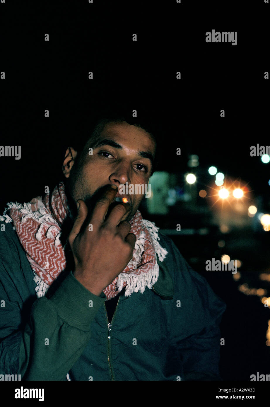 A portrait of a Palestinian man smoking in Gaza, Israeli Occupied ...