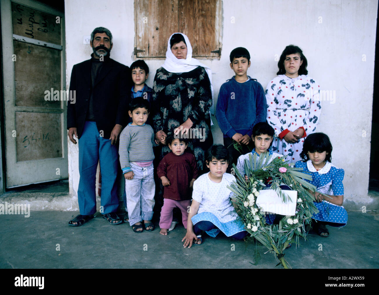 A grieving Palestinian family group. Gaza, Israeli Occupied Territories ...