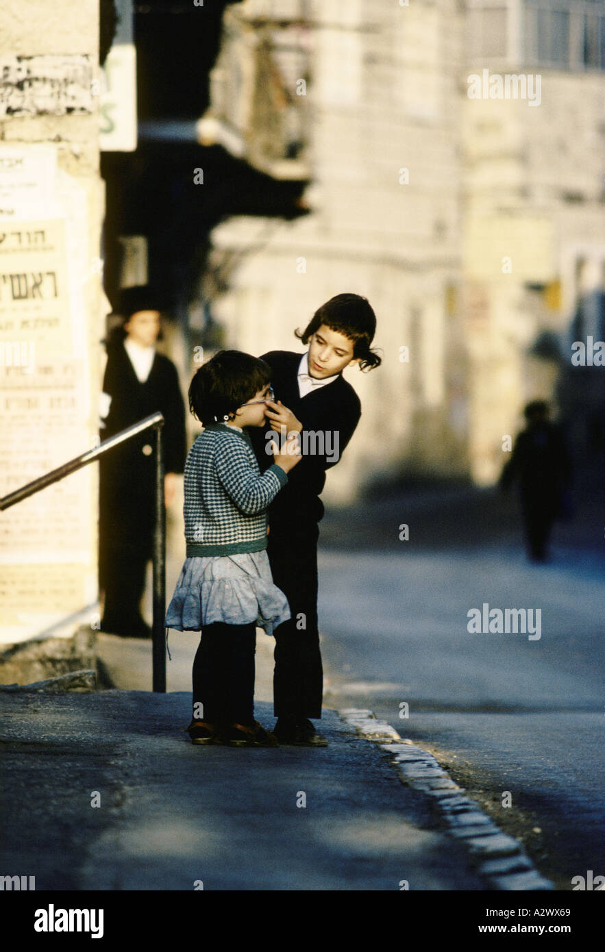 Hassidic jewish children in the street in Mea Sharim, Jerusalem, Israel ...
