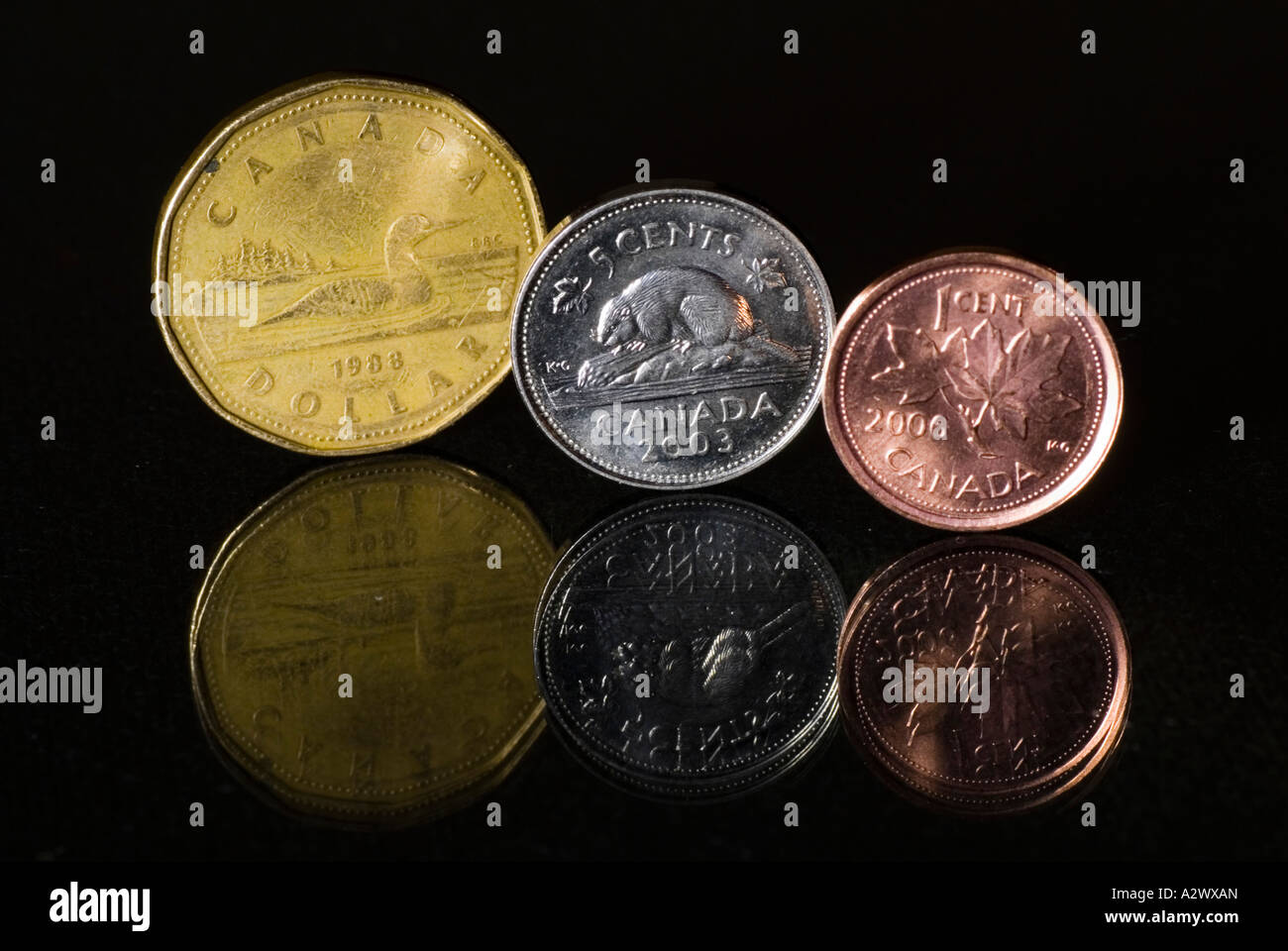 Canadian dollar, nickel and penny Stock Photo - Alamy