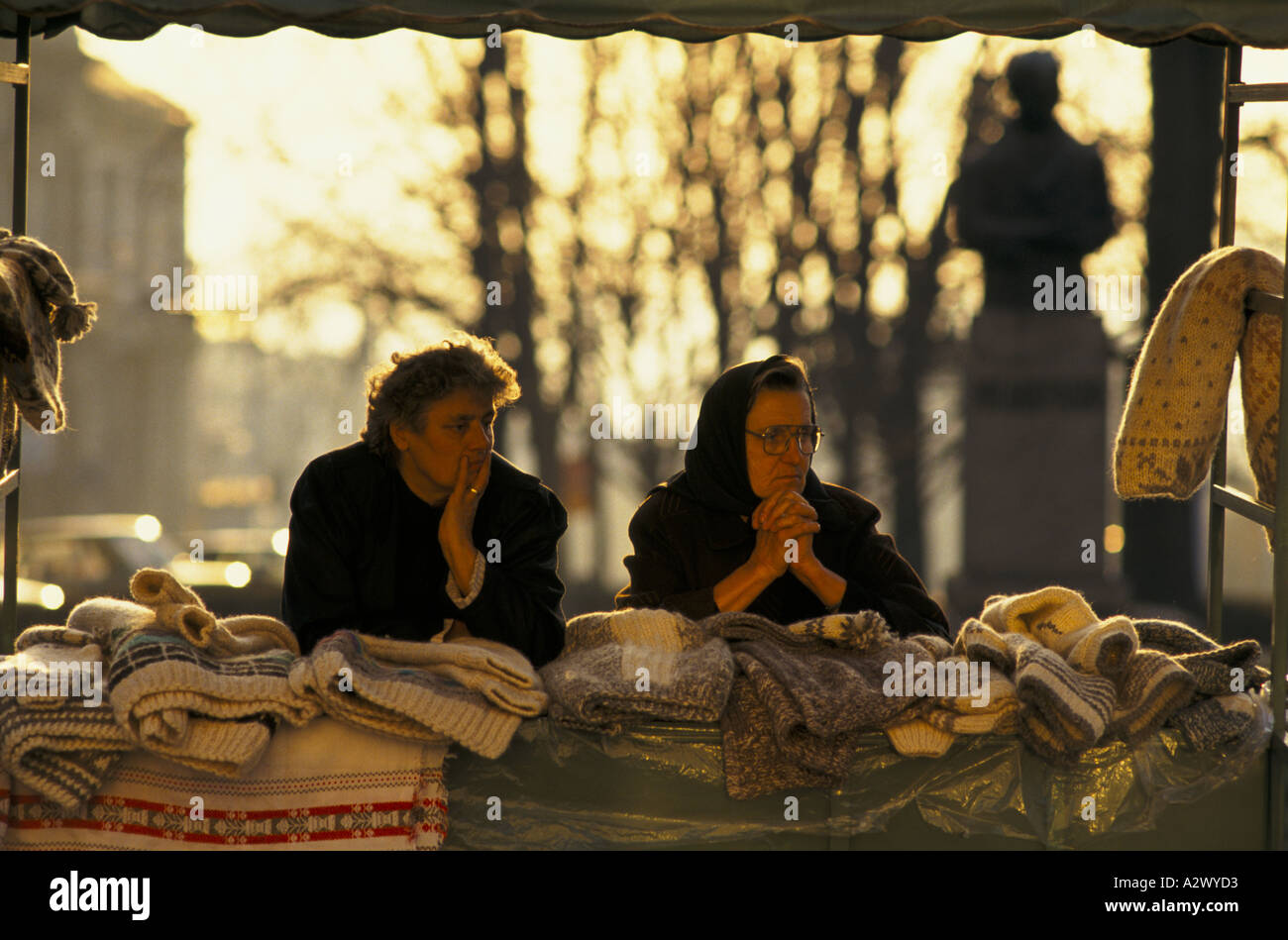 'Belgrade under sanctions' , women leaning on their stall, selling ...