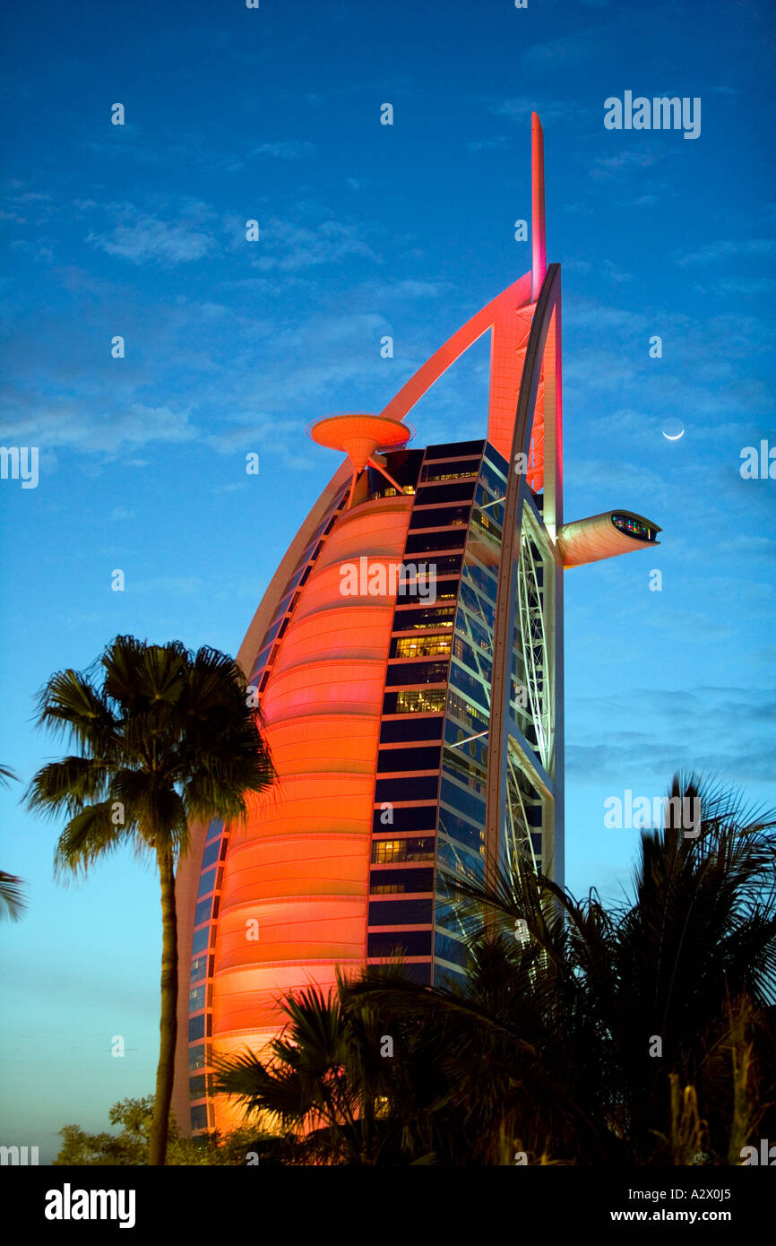 Burj Al Arab Hotel, Dubai, UAE with new moon Stock Photo - Alamy
