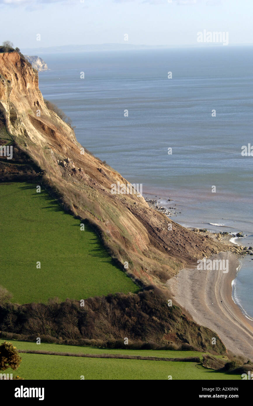 Coastal erosion of cliffs at the World Heritage Site in Lyme Bay on the ...