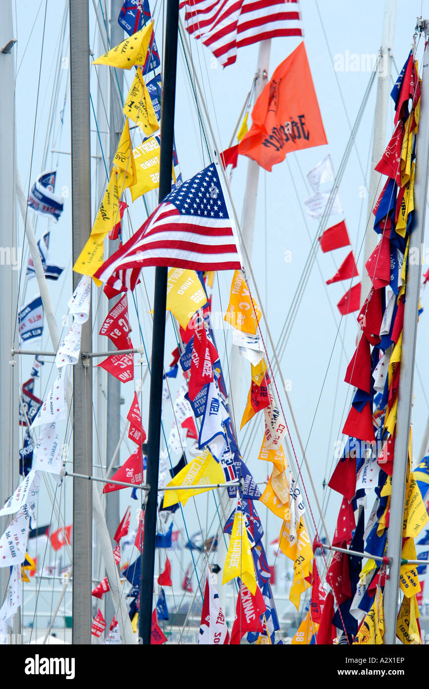 Yachting pennants at the Mackinac Race party in Port Huron, MI Stock ...