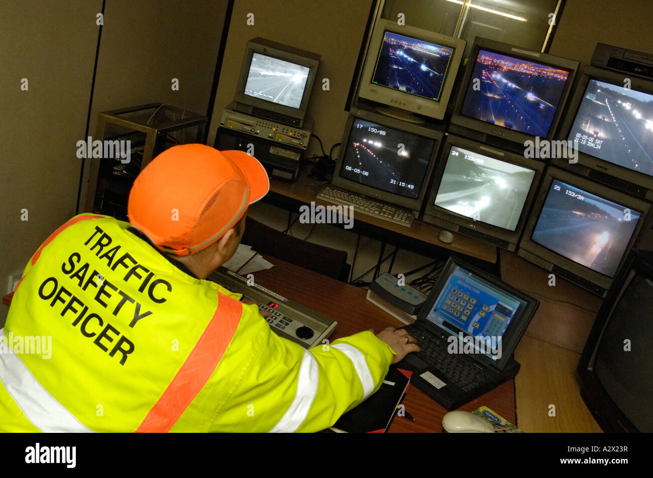 Safety officer motorway camera surveillance room m5 motorway monitors ...