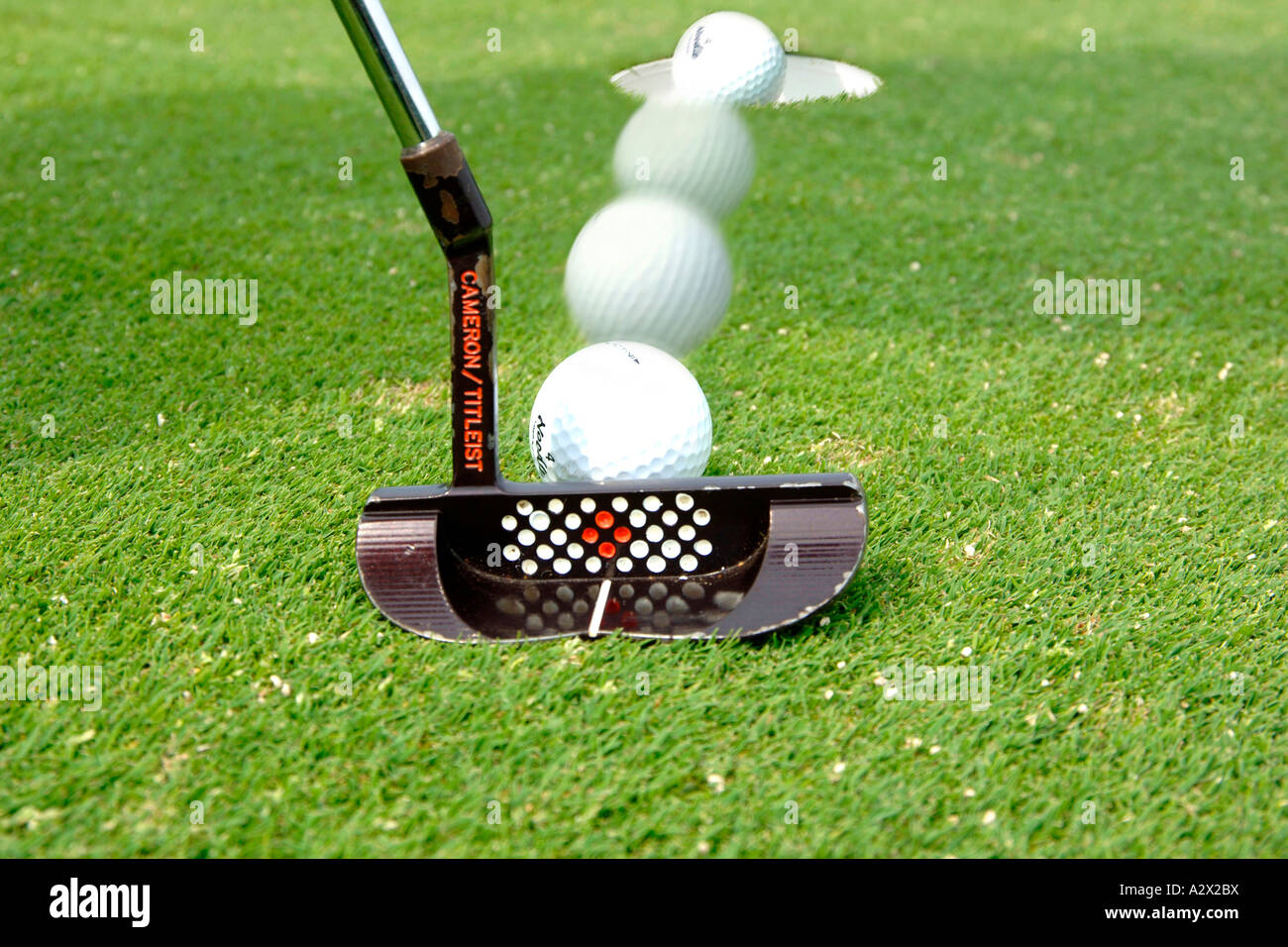 A concept image of a moving golf ball shown moving in multi-frame ...