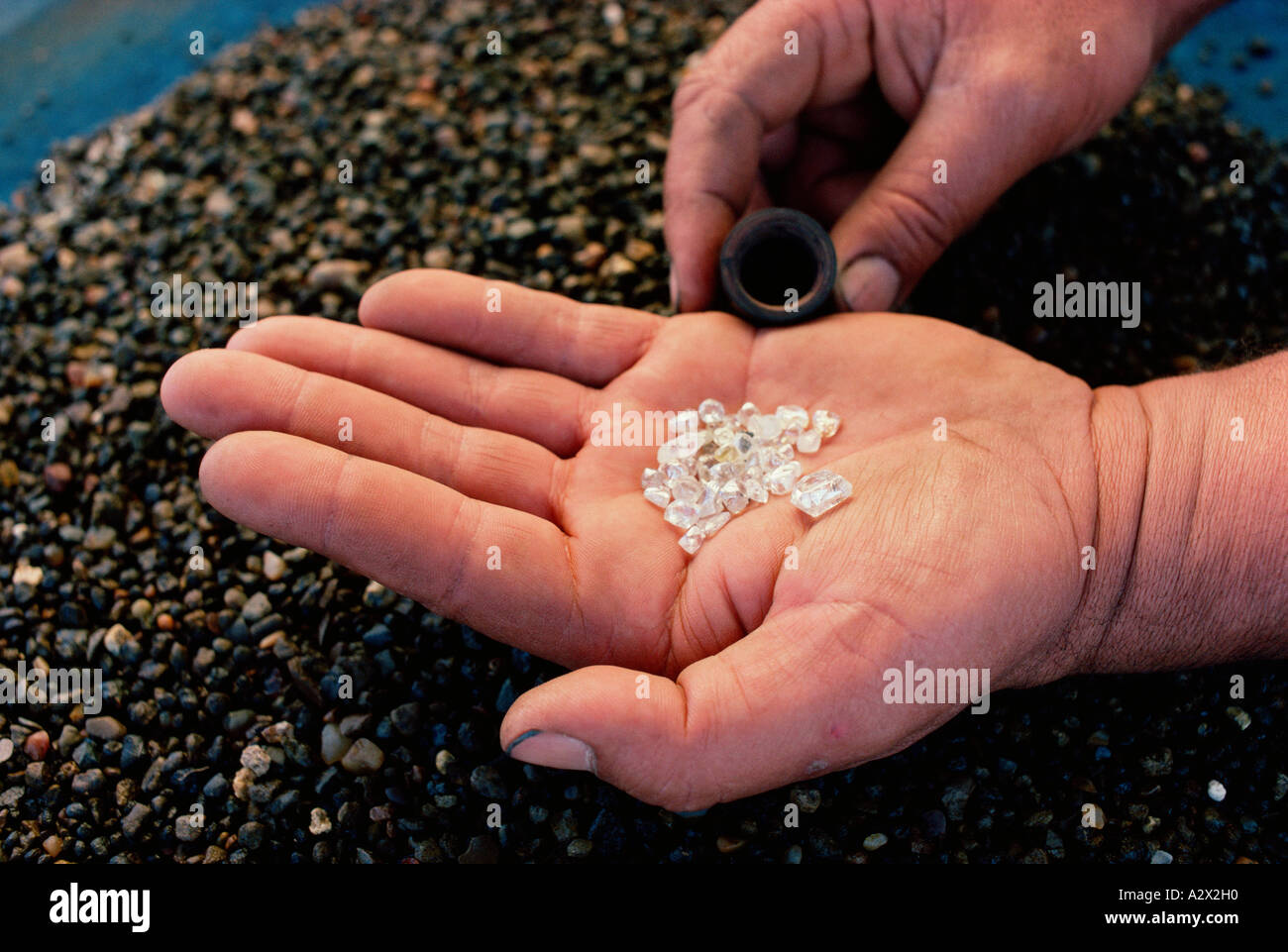 Close-up of uncut diamonds in miner's hands Stock Photo - Alamy