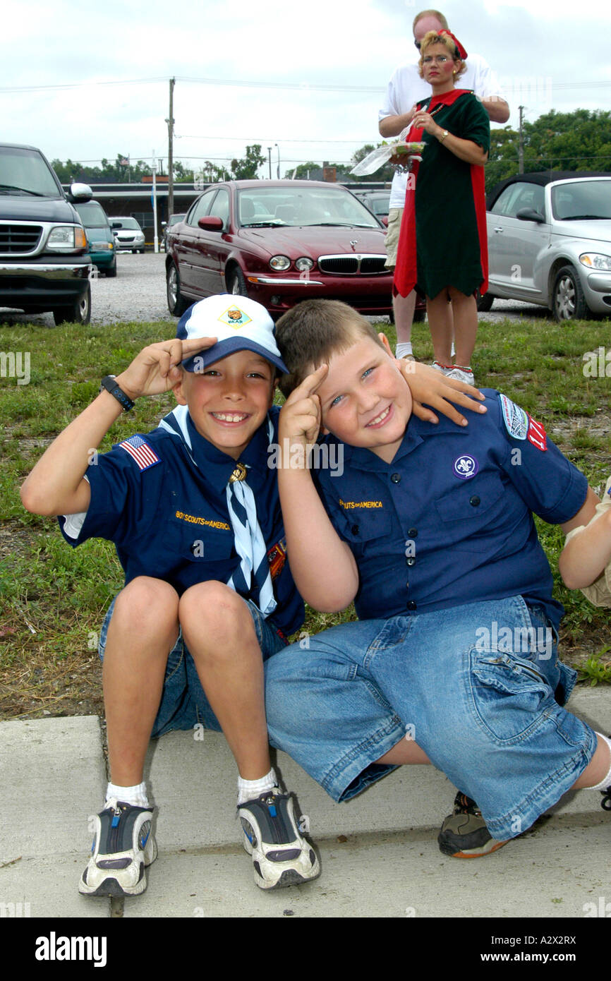 Teenage male Boy-scouts of America at a parade in Detroit Michigan MI ...