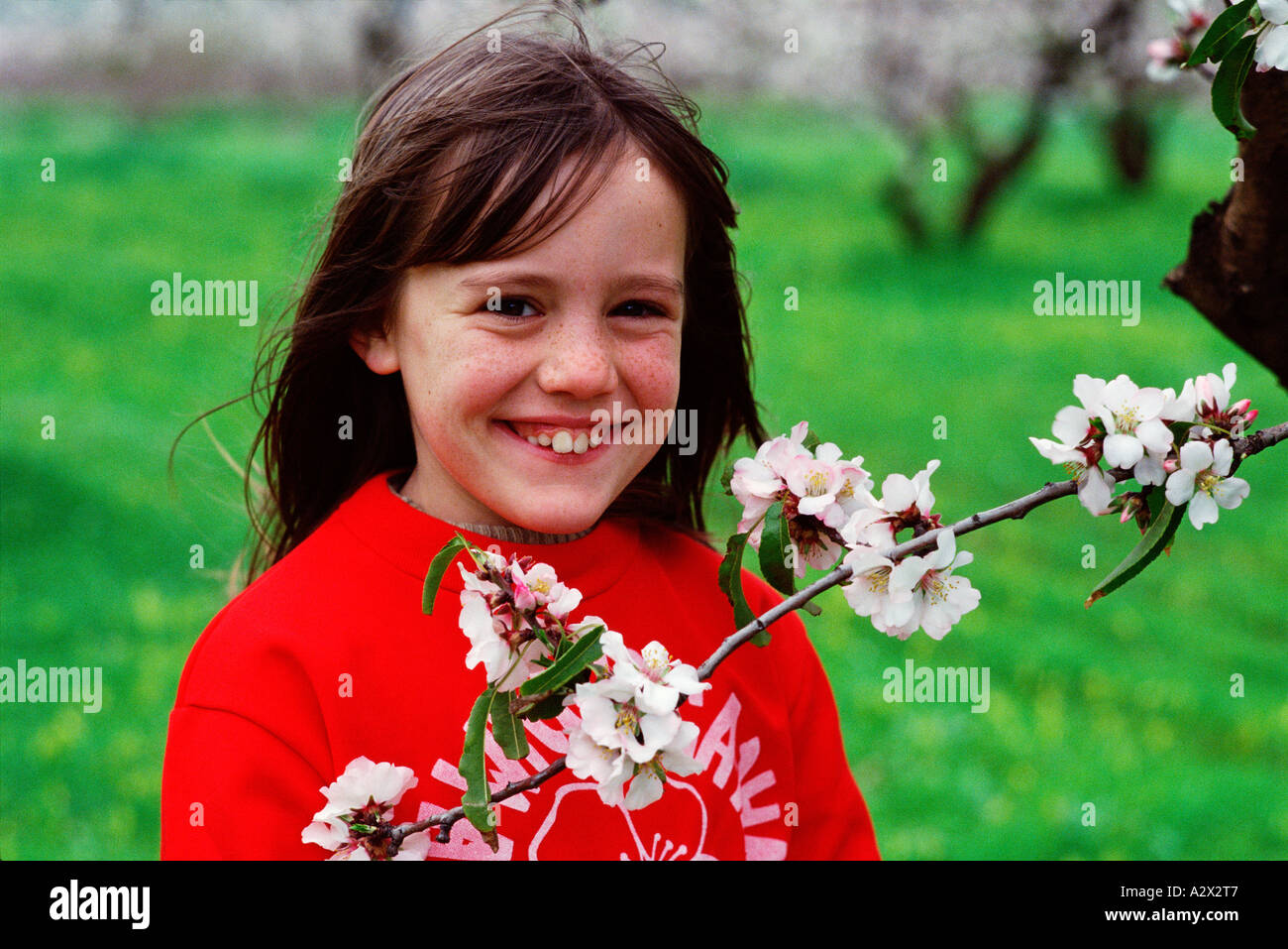 Children Girl Outdoors Blossom Stock Photo - Alamy