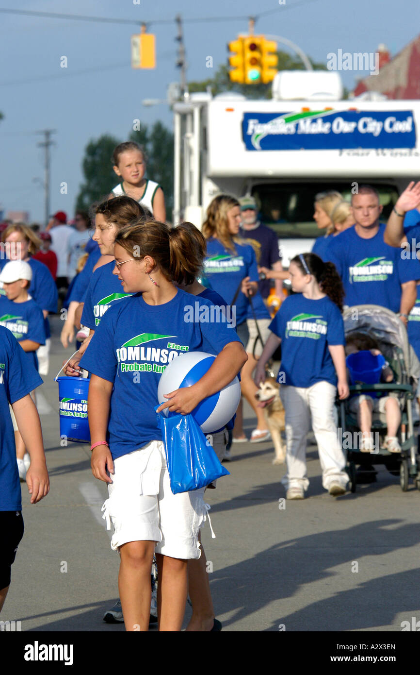 Political rallying to drum up support at a parade in Detroit Michigan ...