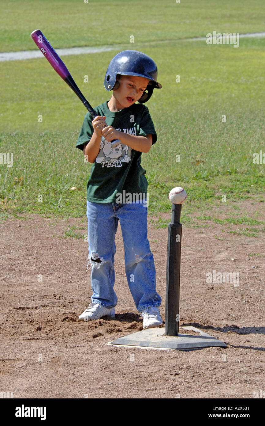 Young boy taking part in a Pre-K T-Ball practice game Stock Photo - Alamy