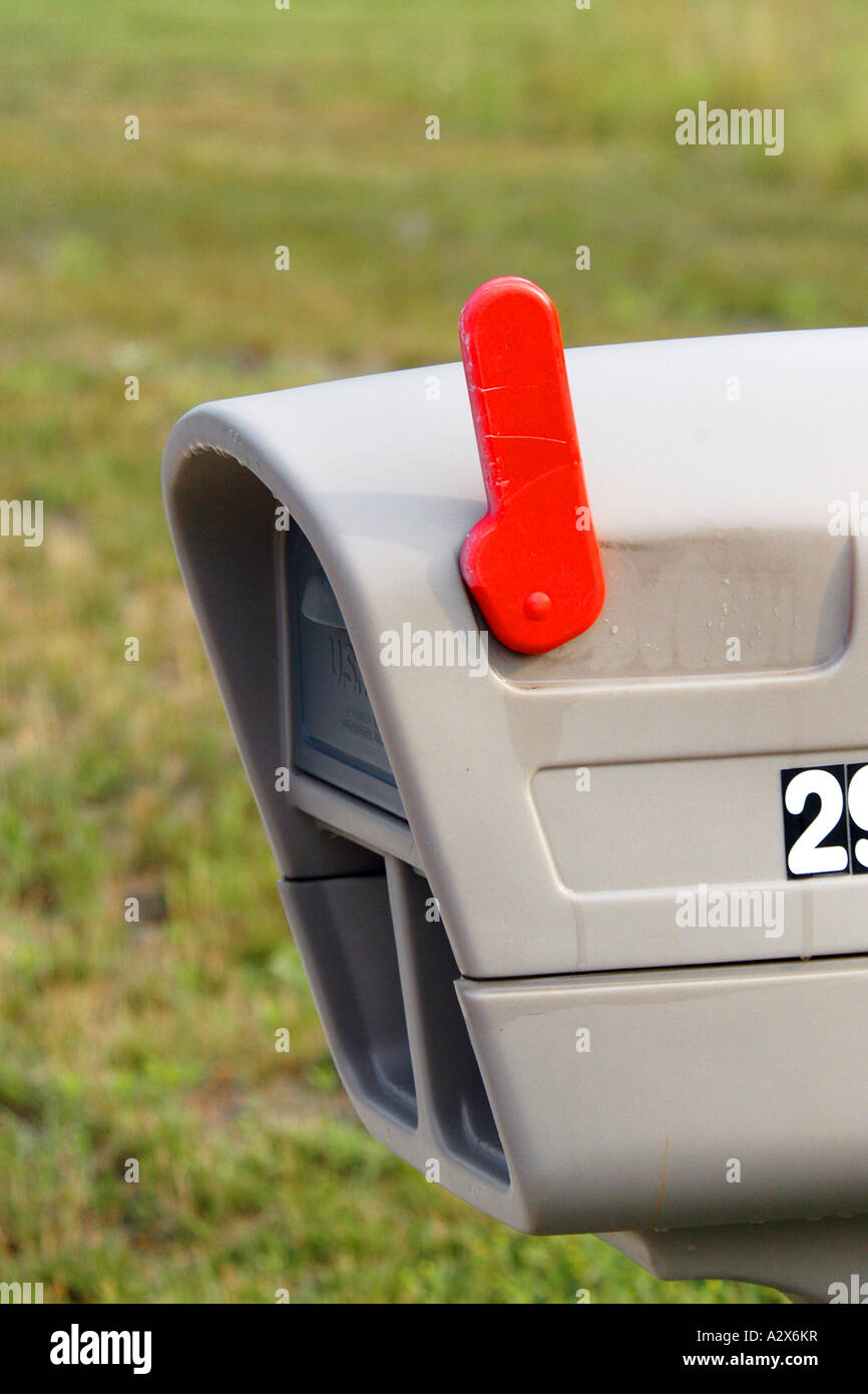 The Red Flag on a U.S. Post box, raised telling the postman to collect ...