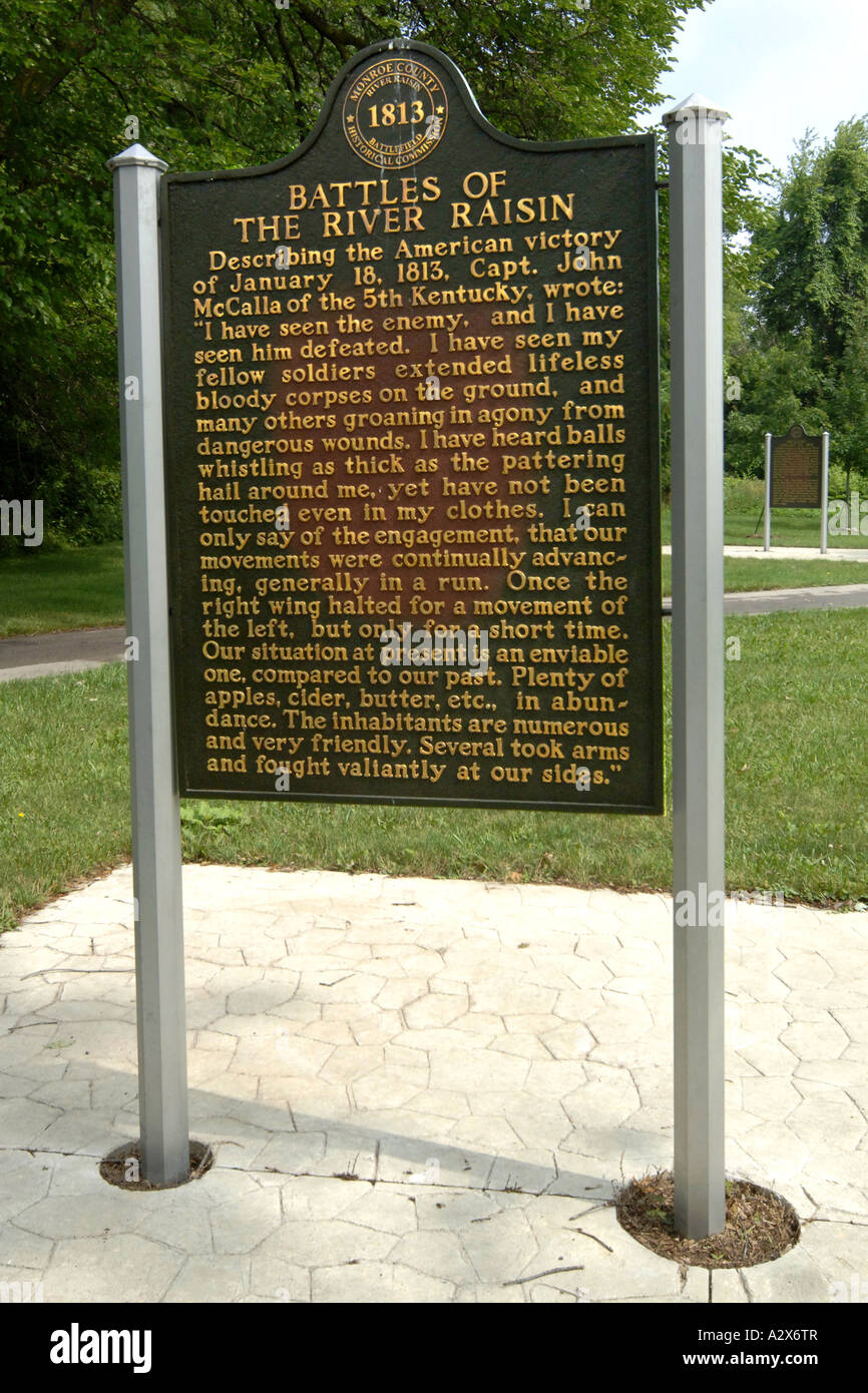 Information plaque about the battlefield of River Raisin 1813 just ...