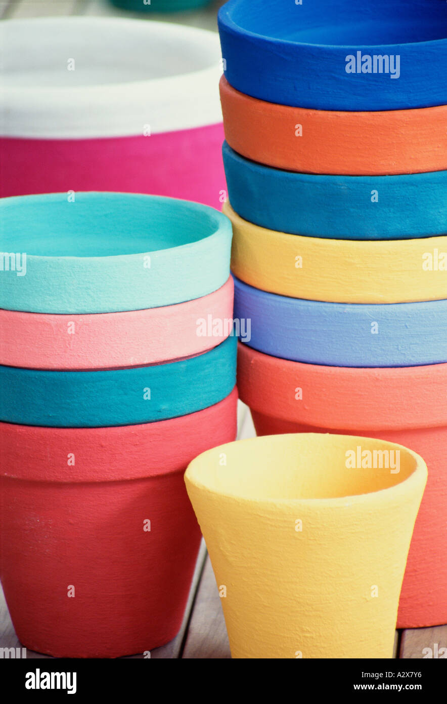 Stack of multi-colored flower pots Stock Photo - Alamy