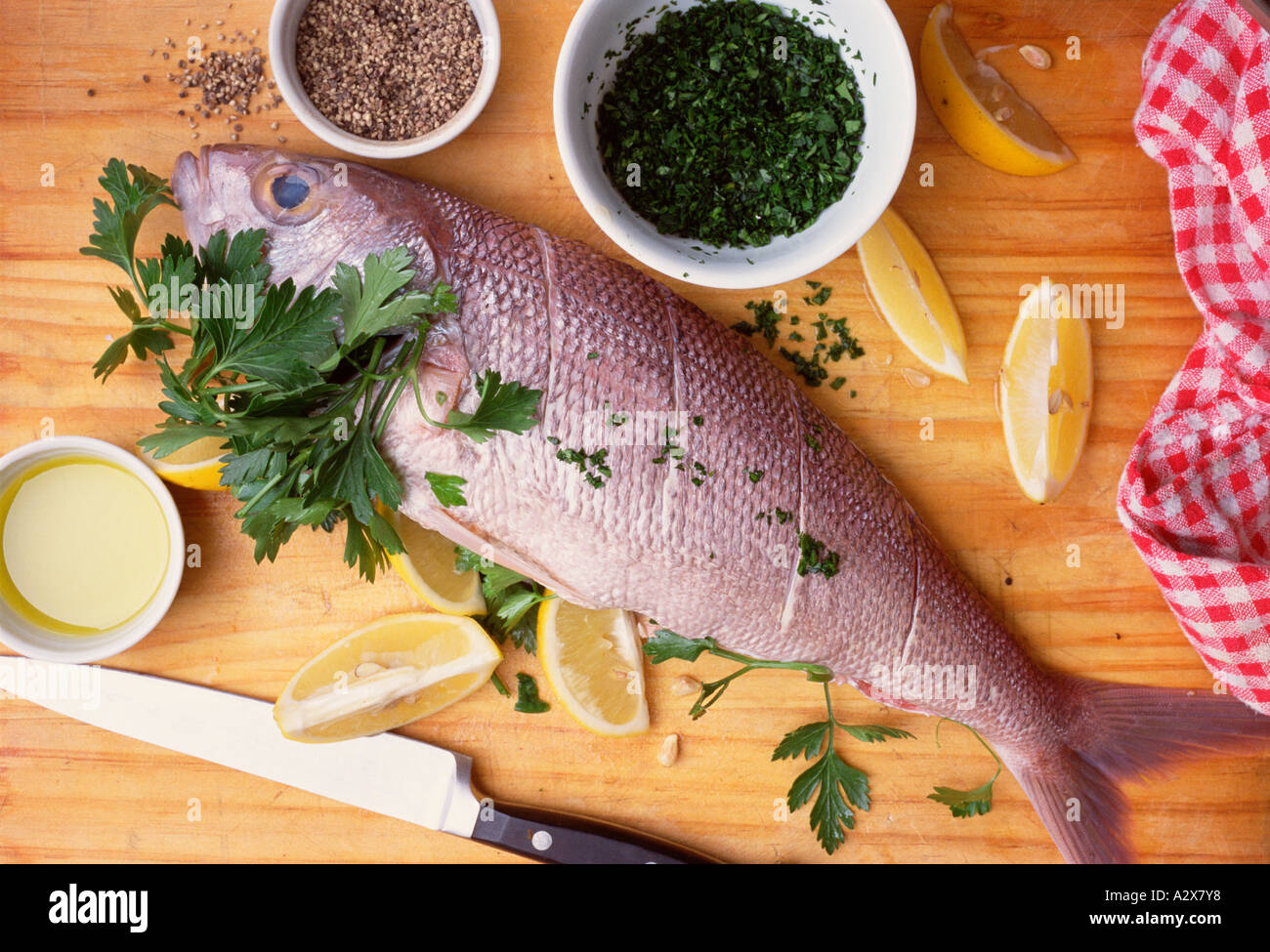 Food still life. Uncooked fish Stock Photo - Alamy