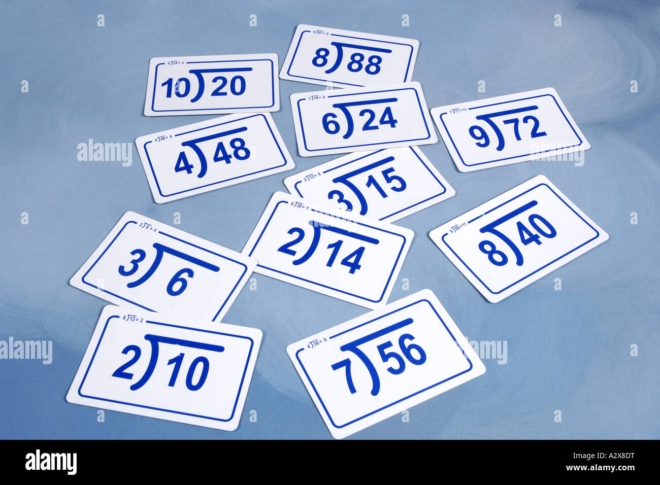 Educational mathematic learning cards against a blue background Stock ...