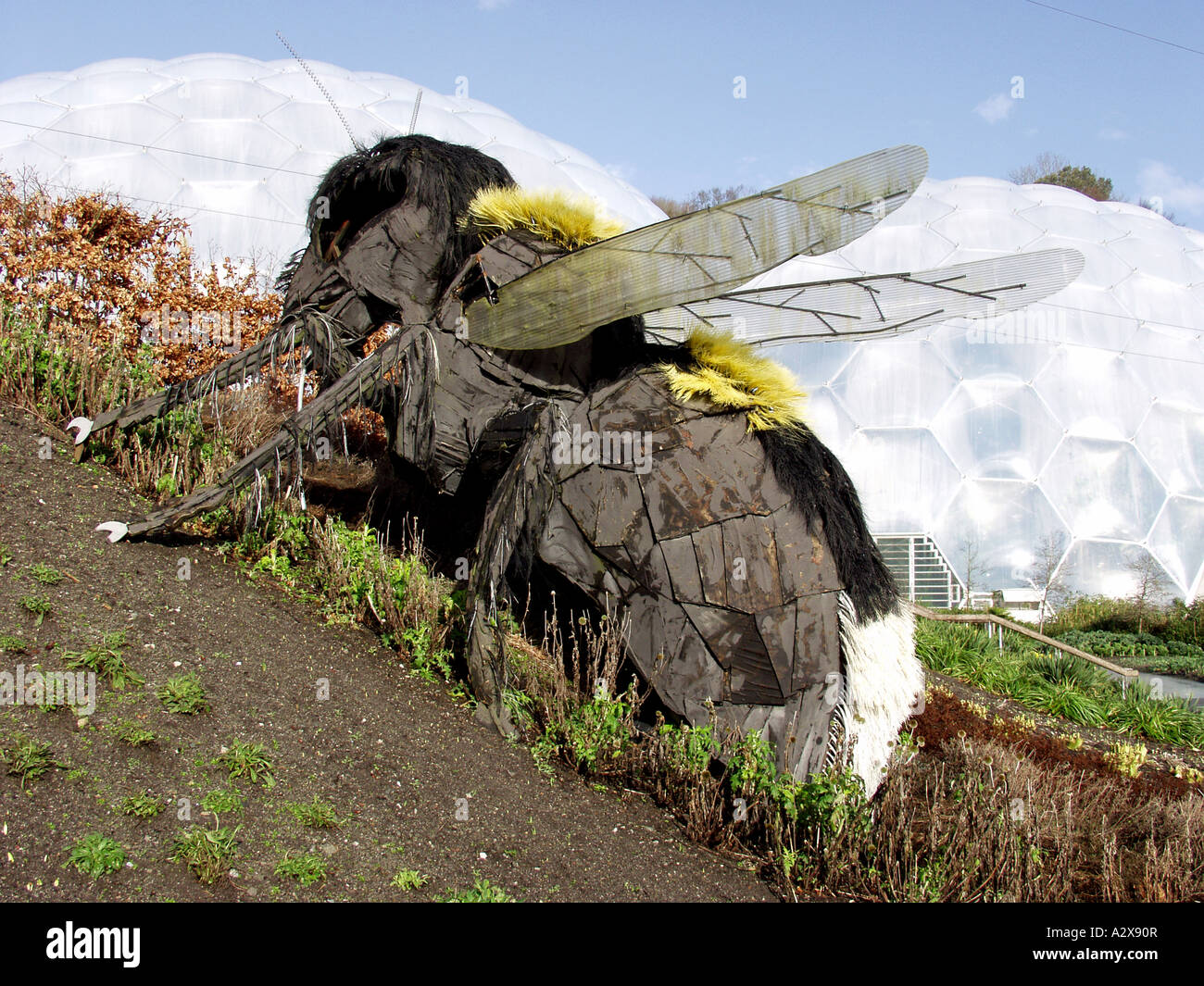 Huge bee sculpture on the Path to the bio domes at Eden Project ...