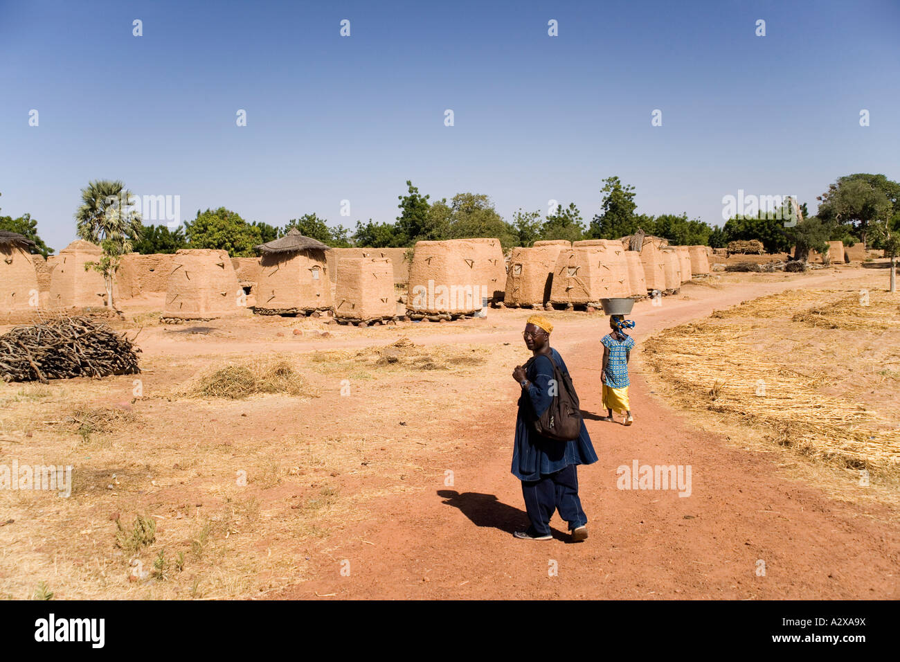 Adobe granaries in a small village in the Niger inland delta near Mopti ...