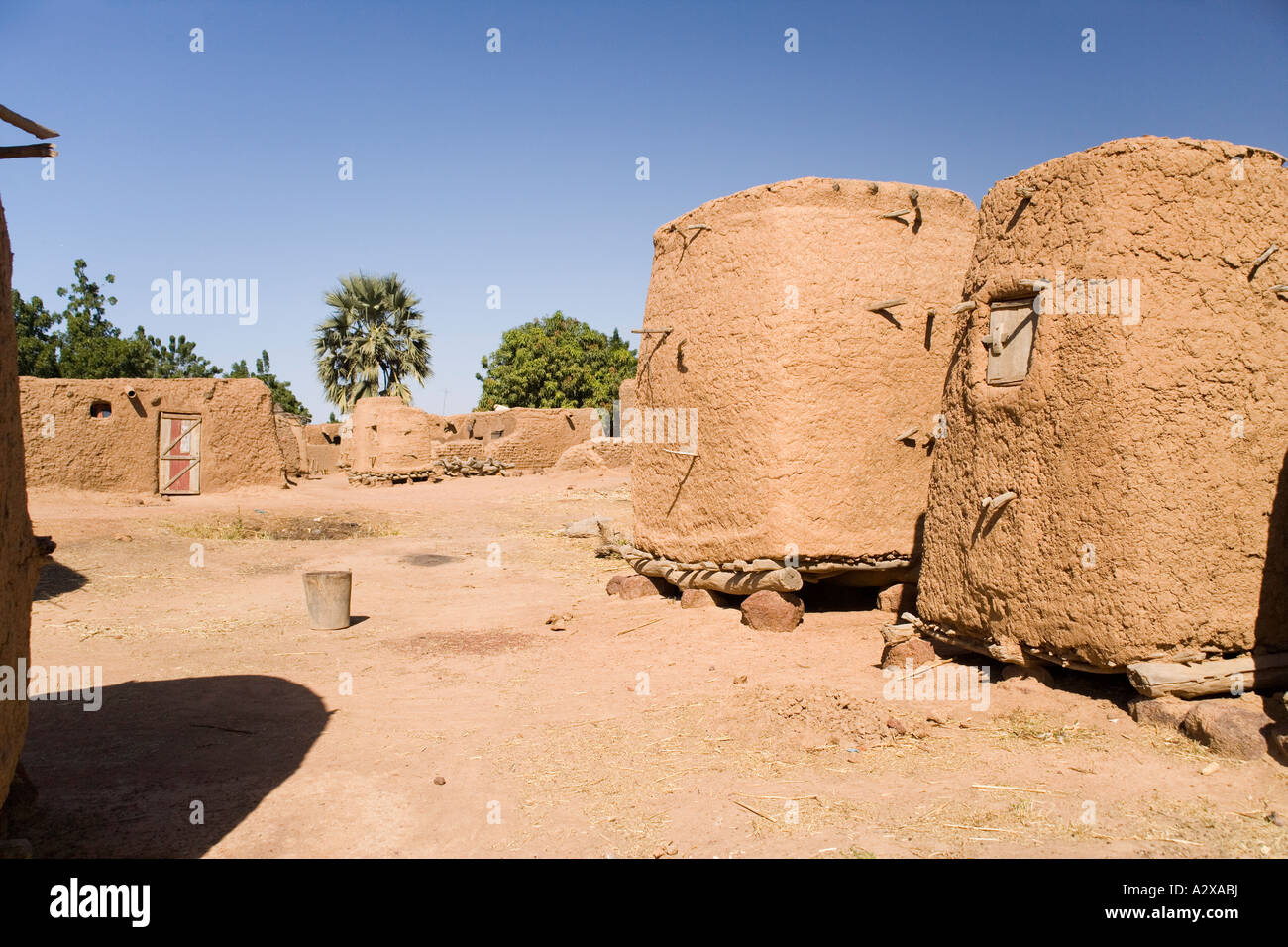 Adobe granaries in a small village in the Niger inland delta near Mopti ...