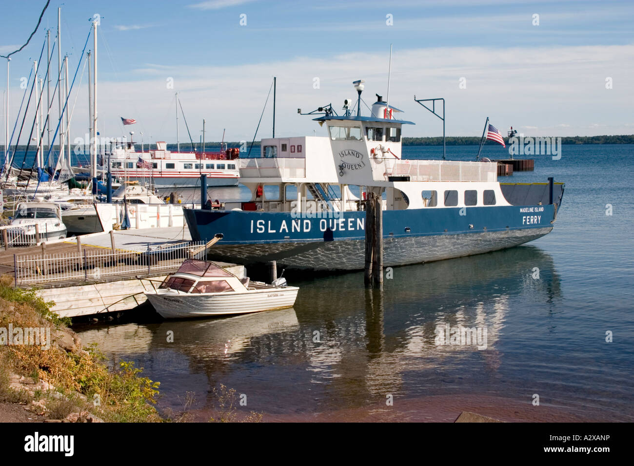 Island Queen ferry transports people and cars to Madeline Island. Lake ...