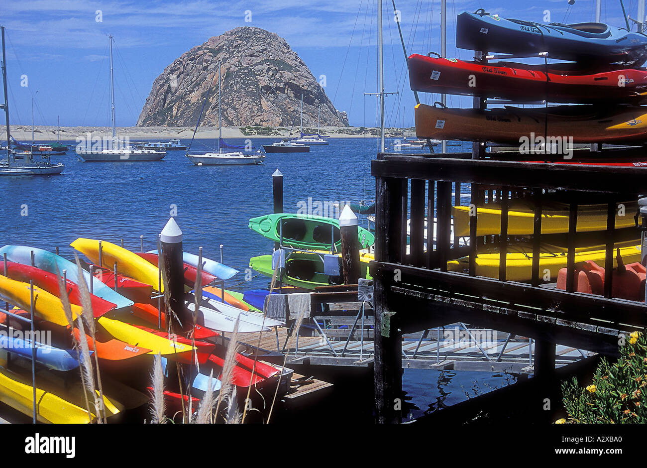 Colourful canoes at Morro Bay on the Pacific Coast California USA Stock ...