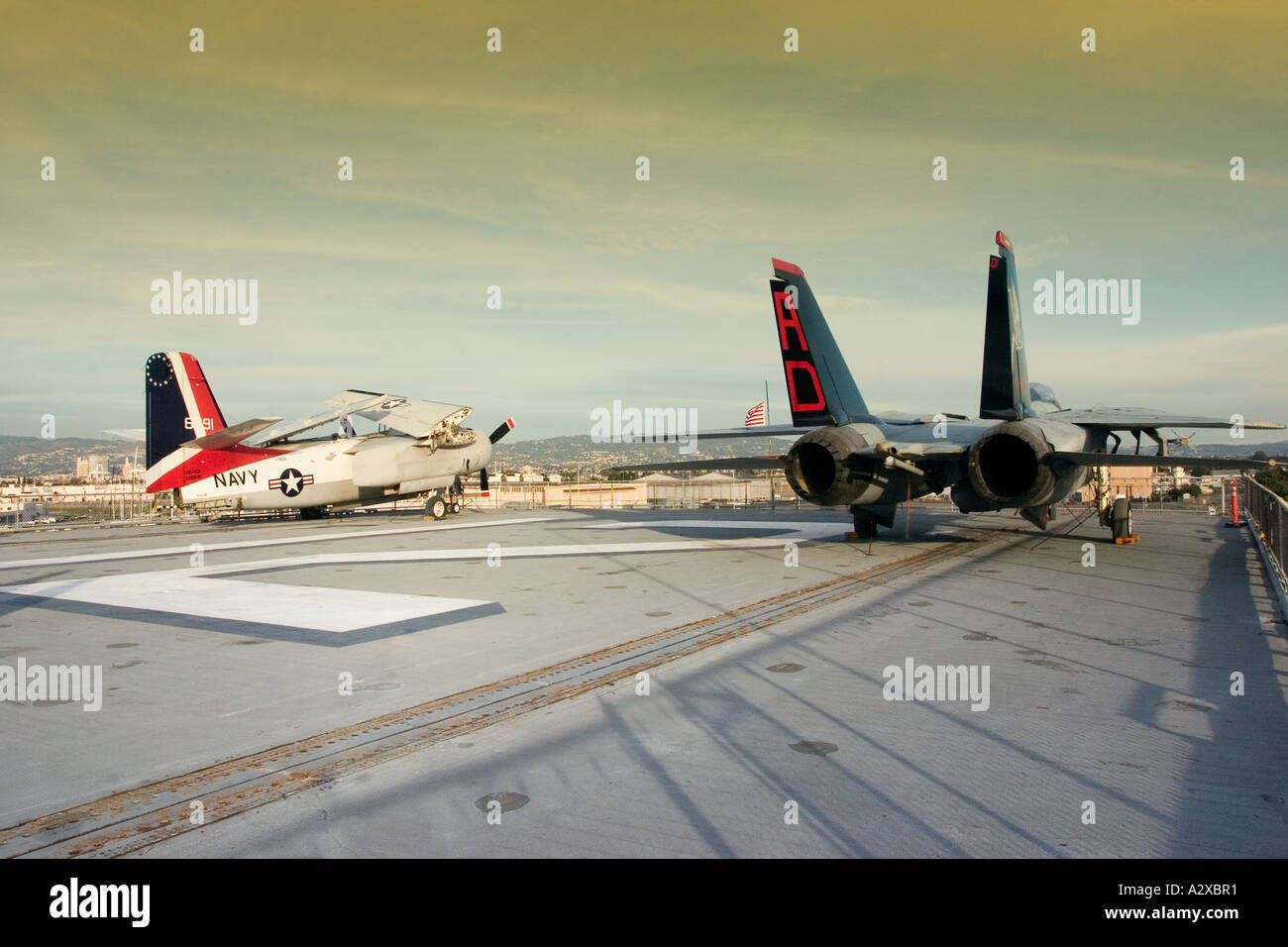 Jets sit on runway aboard USS Hornet, Alameda, California Stock Photo ...