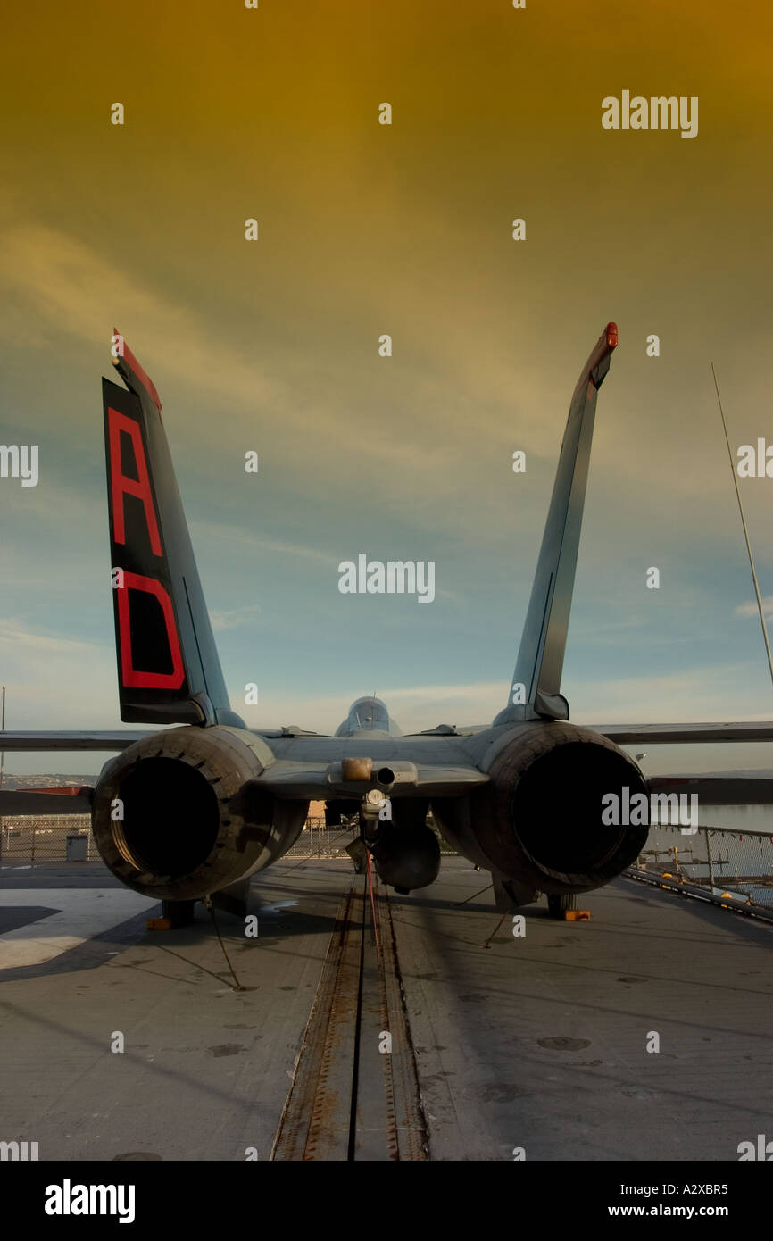 Jet sits on runway aboard USS Hornet, Alameda, California Stock Photo ...
