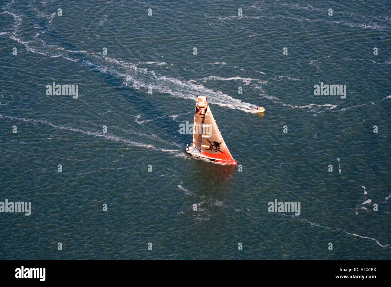 Aerial view. Volvo open 70 ocean race yacht Pirates of the Caribbean ...