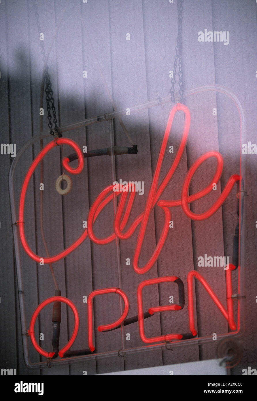 Red neon cafe open sign in restaurant window Stock Photo - Alamy