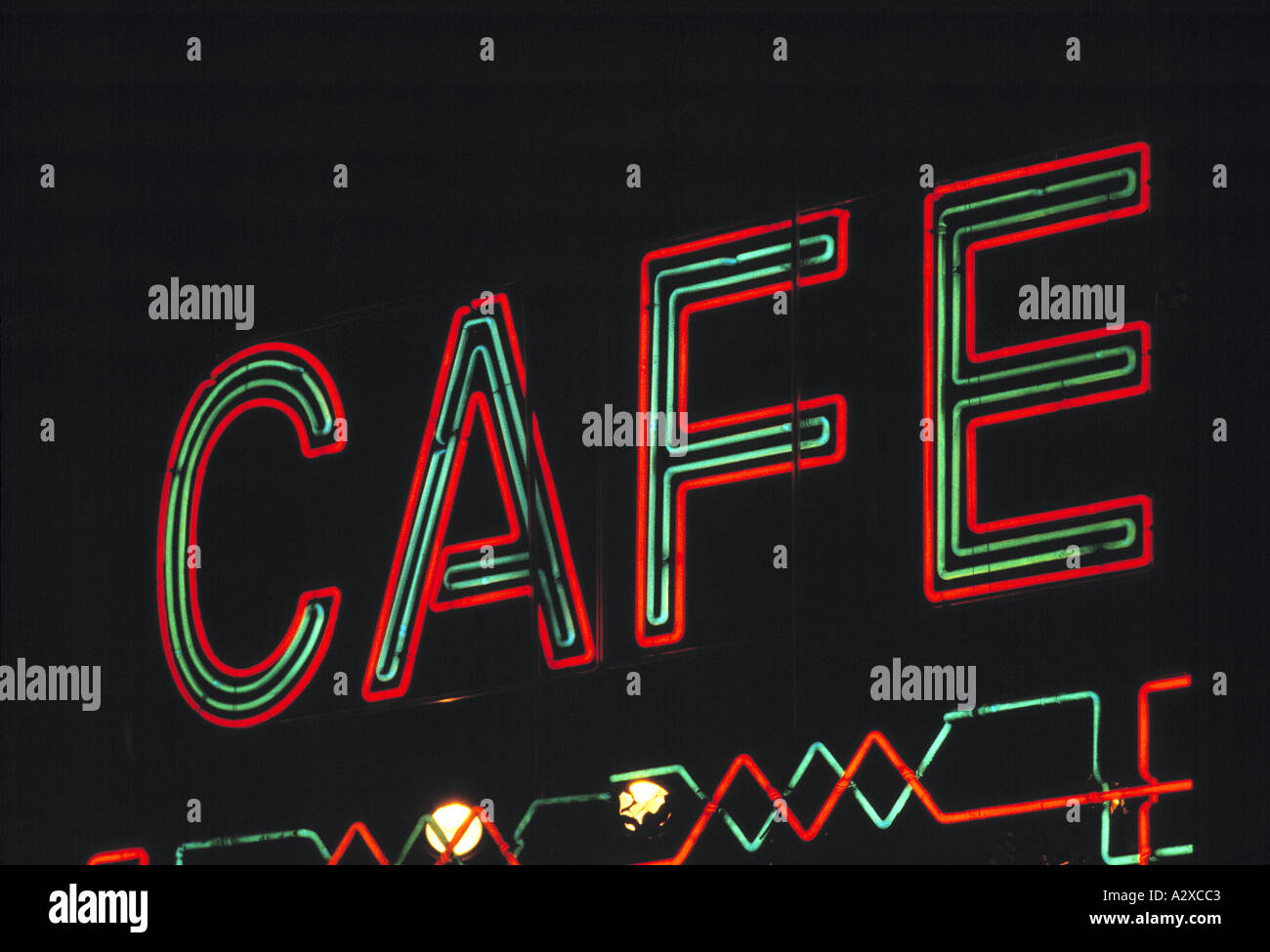 Neon cafe sign in restaurant window Stock Photo - Alamy