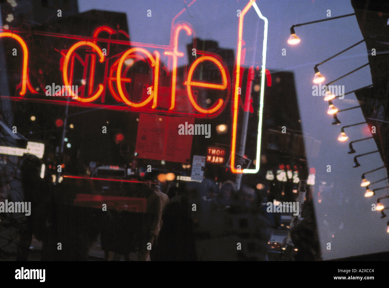 Neon cafe sign in restaurant window Stock Photo - Alamy